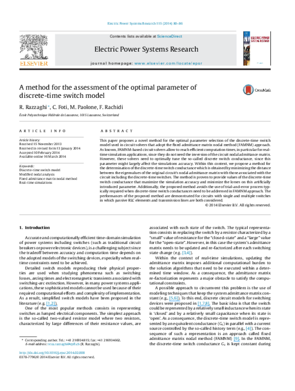 (PDF) A method for the assessment of the optimal parameter of discrete-time switch model | Mario ...