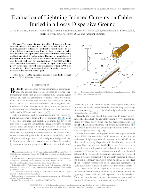(PDF) Evaluation of Lightning-Induced Currents on Cables Buried in a ...