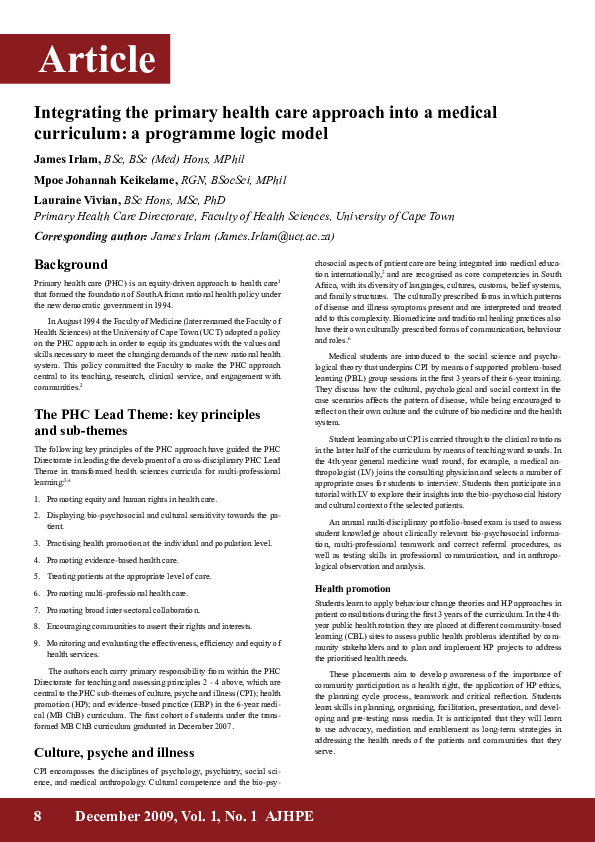 (PDF) Integrating the primary health care approach into a medical ...