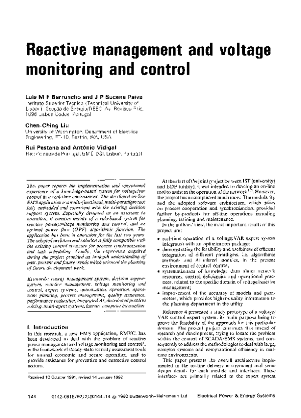 (PDF) Reactive management and voltage monitoring and control