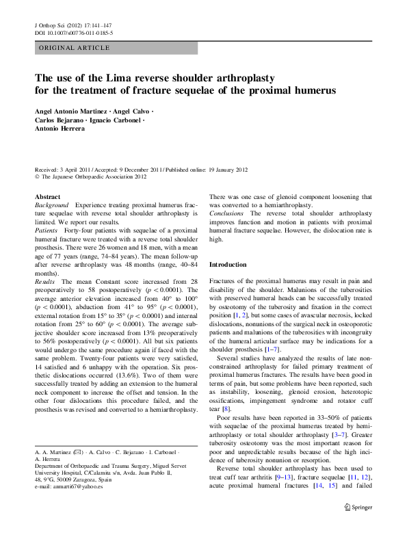 (PDF) The use of the Lima reverse shoulder arthroplasty for the ...