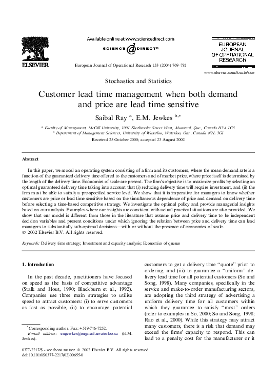 (PDF) Customer lead time management when both demand and price are lead ...