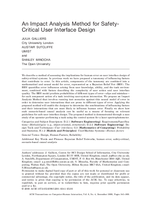 (PDF) An impact analysis method for safety-critical user interface design