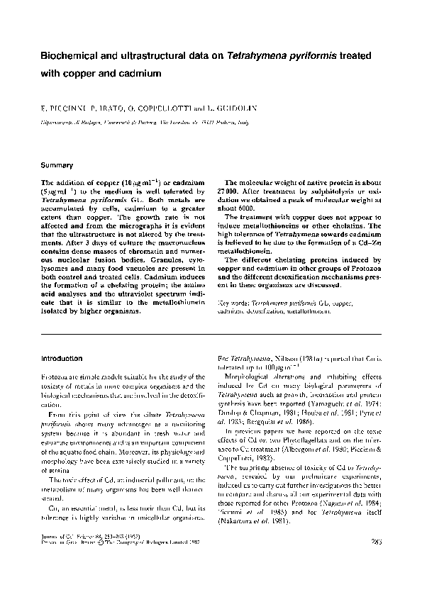 (PDF) Biochemical and ultrastructural data on Tetrahymena pyriformis ...