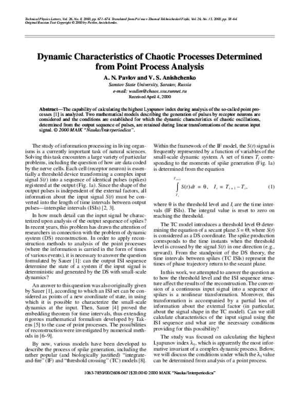 (PDF) Dynamic characteristics of chaotic processes determined from point process analysis