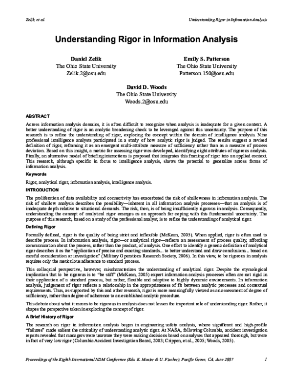 (PDF) Understanding rigor in information analysis