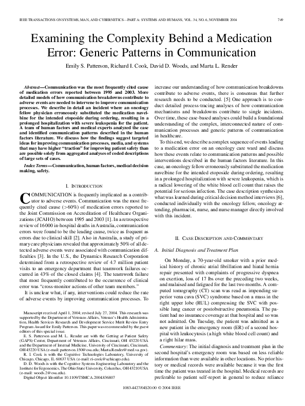 (PDF) Examining the Complexity Behind a Medication Error: Generic ...