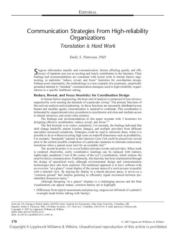 (PDF) Communication Strategies From High-reliability Organizations