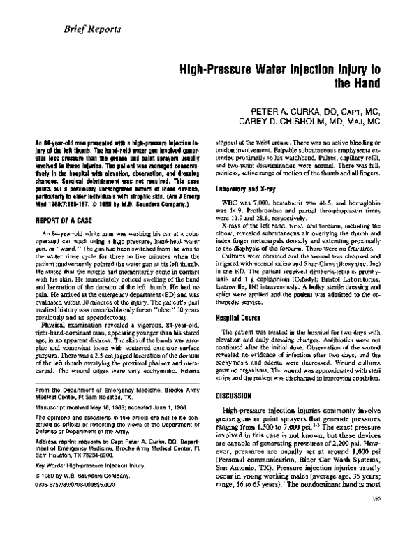 High-pressure water injection injury to the hand