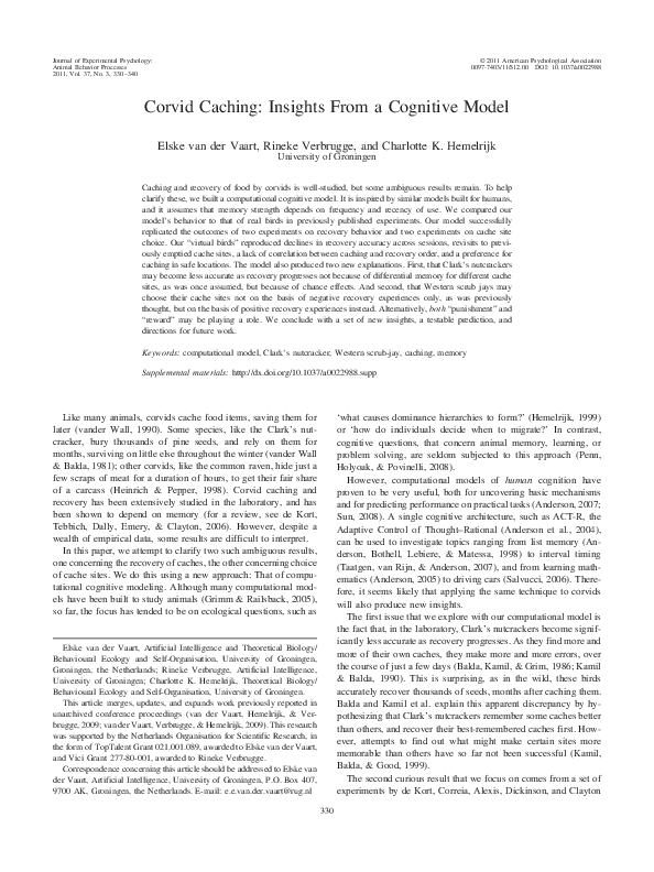 (PDF) Corvid caching: Insights from a cognitive model