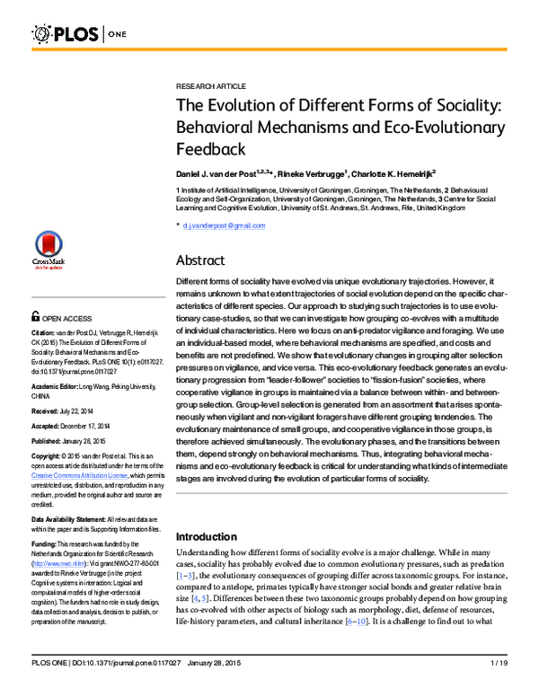 (PDF) The Evolution of Different Forms of Sociality: Behavioral ...