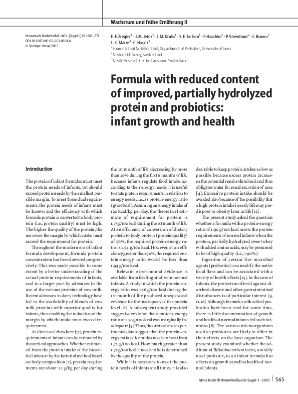 (PDF) Formula with reduced content of improved, partially hydrolyzed ...
