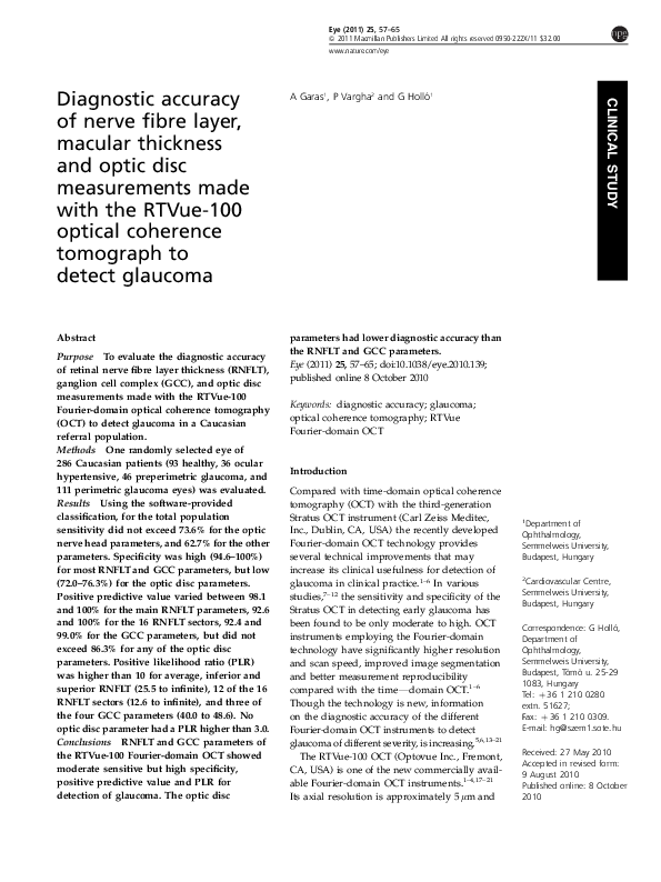 (PDF) Ganglion cell analysis versus retinal nerve fiber layer thickness in glaucoma diagnosis ...
