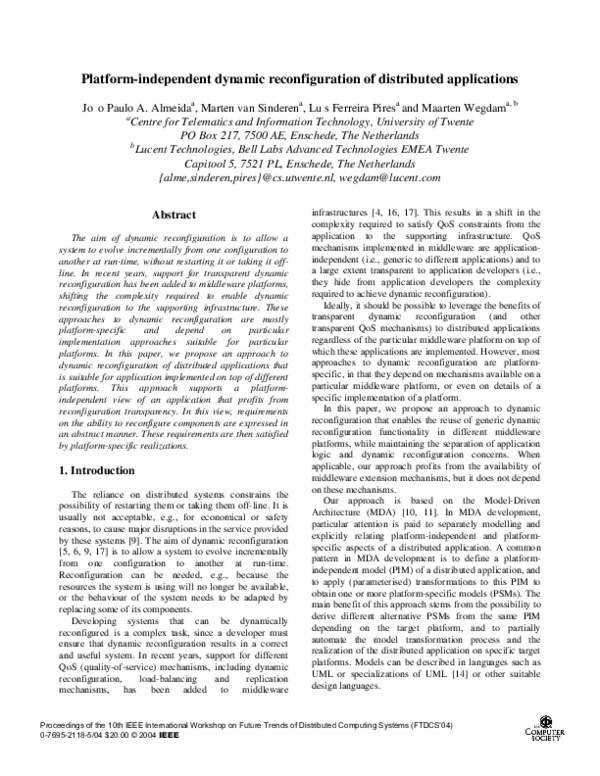 Pdf Platform Independent Dynamic Reconfiguration Of Distributed Applications Marten J Van