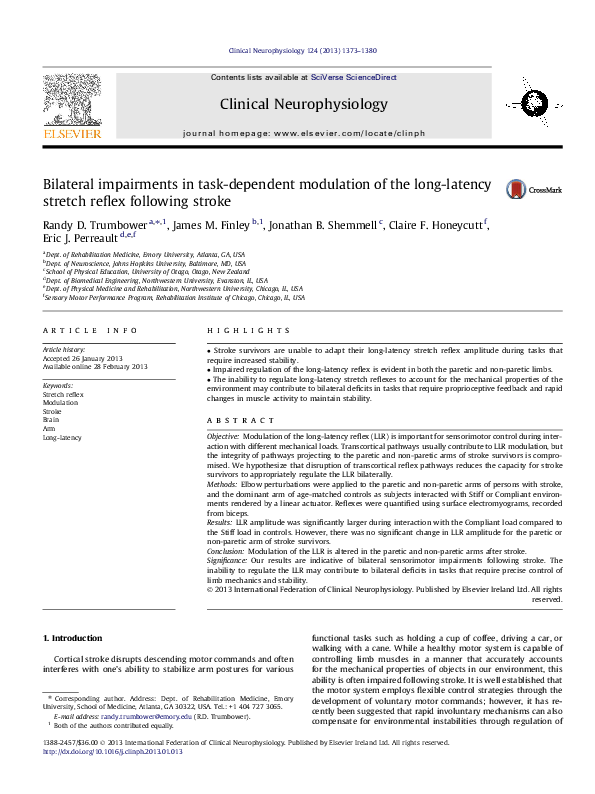 (PDF) Bilateral impairments in task-dependent modulation of the long-latency stretch reflex ...
