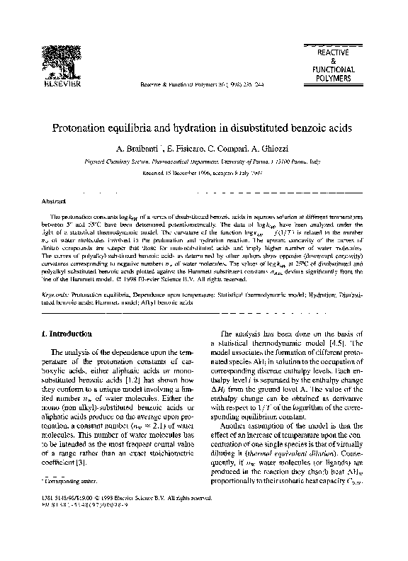 (PDF) Protonation equilibria and hydration in disubstituted benzoic acids