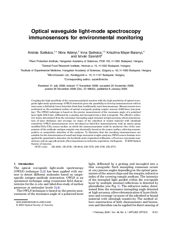 (PDF) Optical waveguide light-mode spectroscopy immunosensors for ...