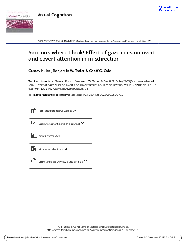 (PDF) You look where I look! Effect of gaze cues on overt and covert attention in misdirection