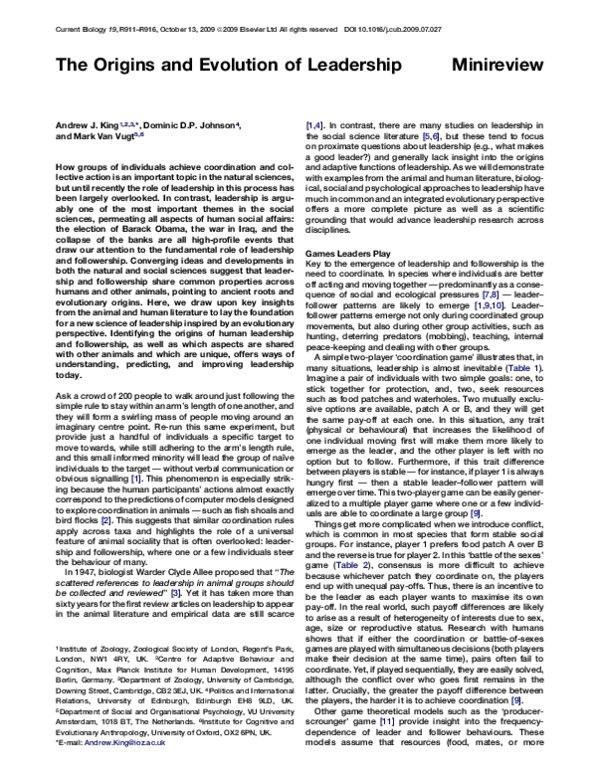(PDF) The Origins and Evolution of Leadership