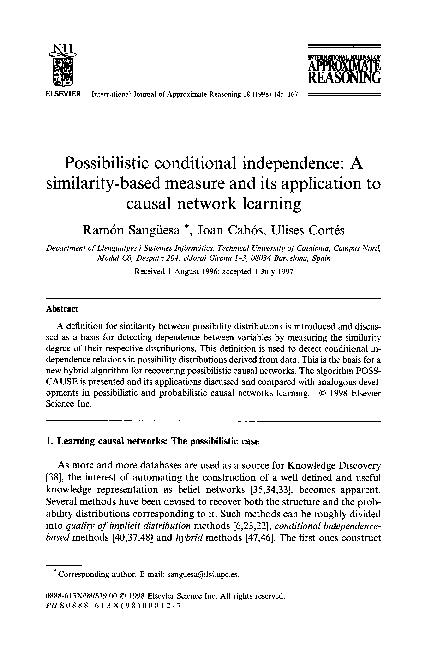 (PDF) Possibilistic conditional independence: A similarity-based measure and its application to ...