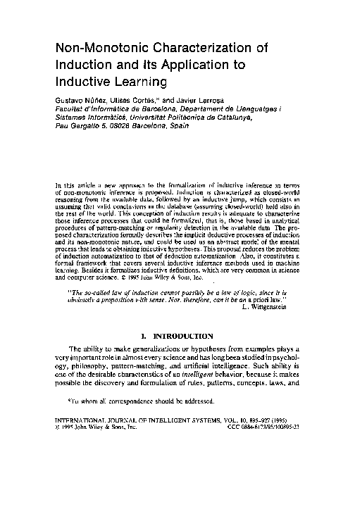 Pdf Non Monotonic Characterization Of Induction And Its Application To Inductive Learning