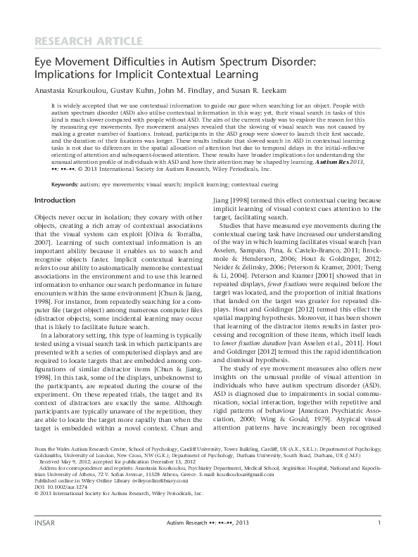 (PDF) Eye Movement Difficulties in Autism Spectrum Disorder ...
