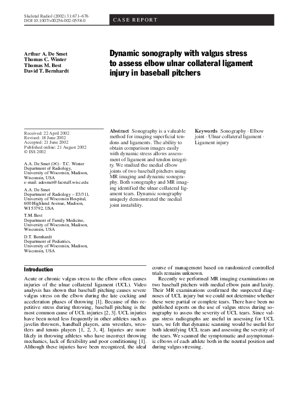 (PDF) Dynamic sonography with valgus stress to assess elbow ulnar ...