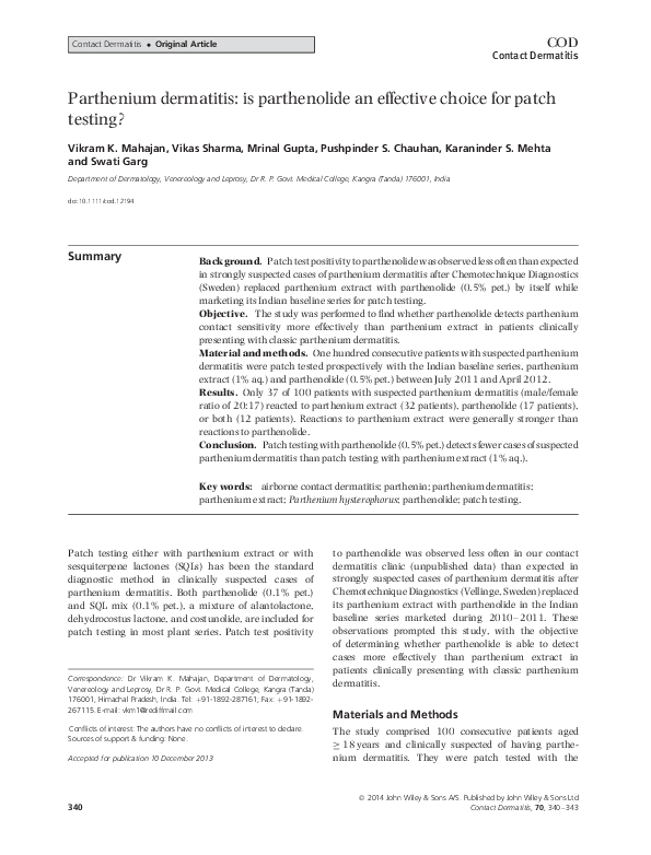 (PDF) Parthenium dermatitis: is parthenolide an effective choice for ...