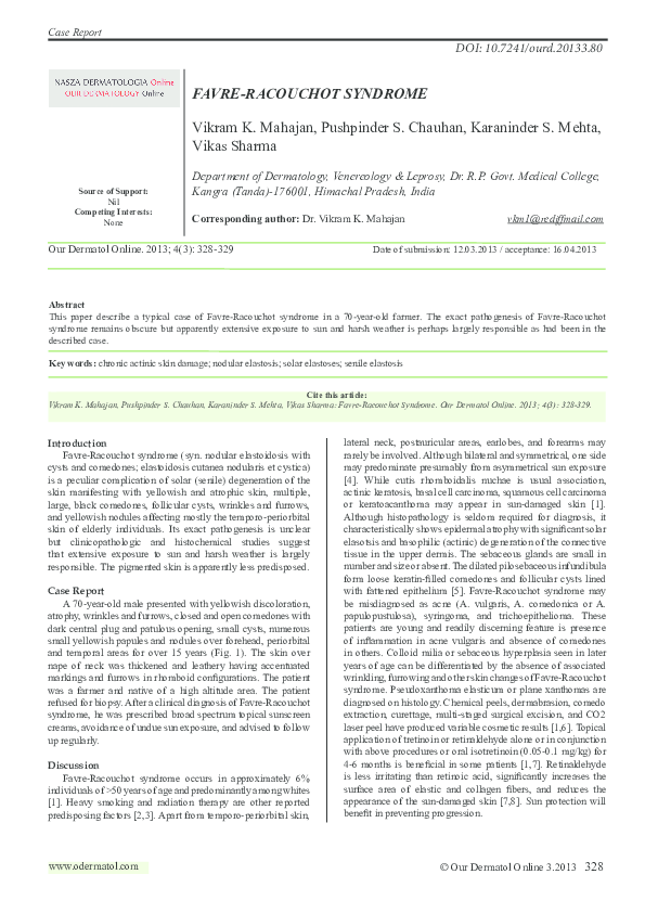 (PDF) Favre-Racouchot Syndrome | Vikram Mahajan - Academia.edu