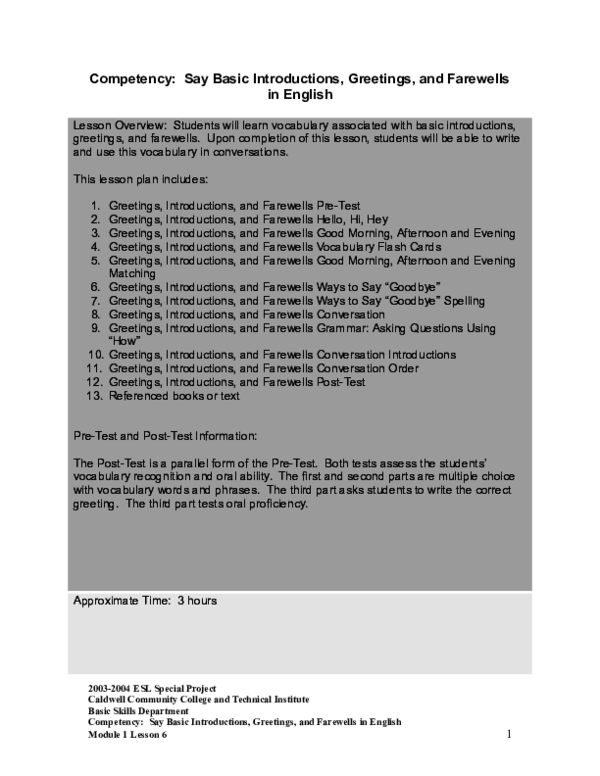 (DOC) Lessonplan greetings intros farewells