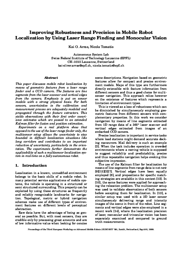Pdf Improving Robustness And Precision In Mobile Robot Localization By Using Laser Range