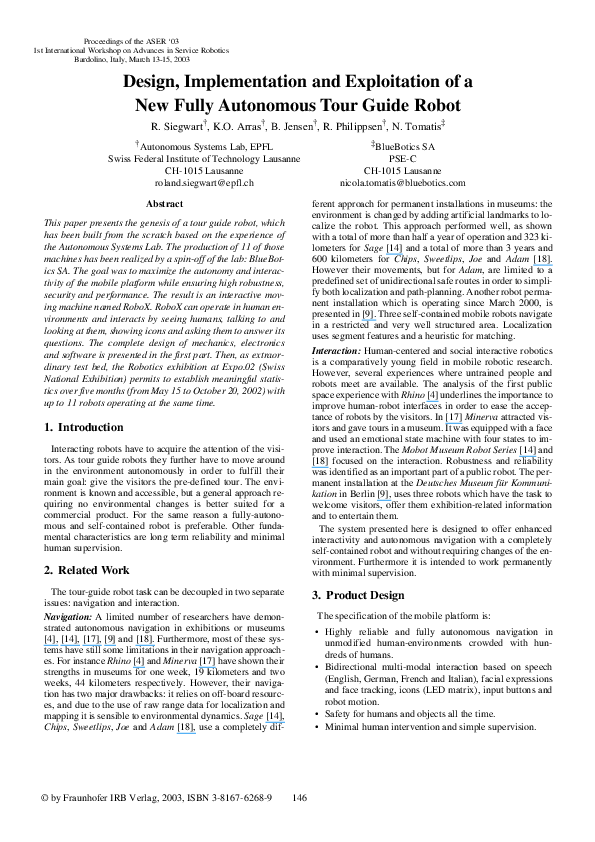 Pdf Design Implementation And Exploitation Of A New Fully Autonomous Tour Guide Robot 