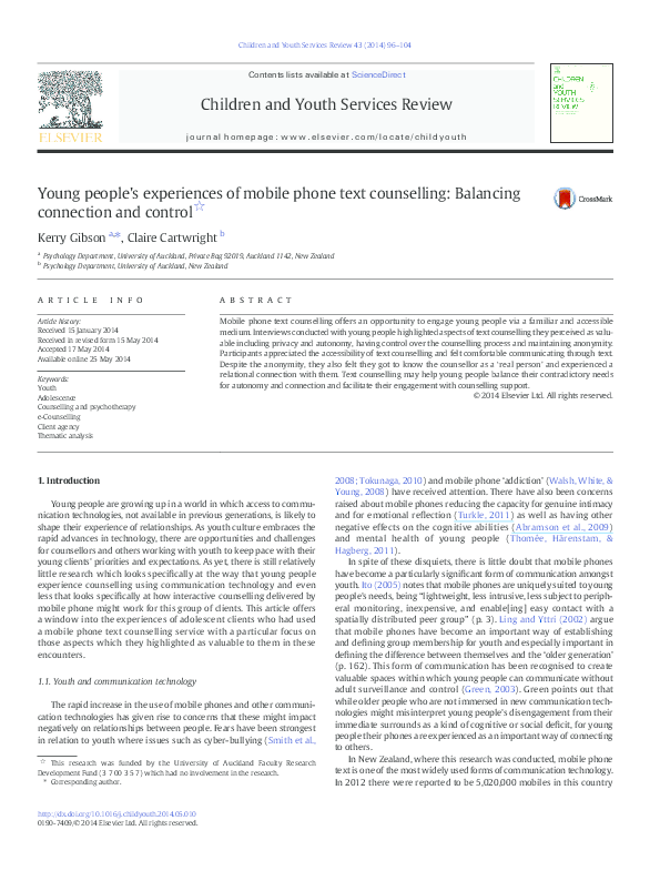 (PDF) Young people's experiences of mobile phone text counselling ...