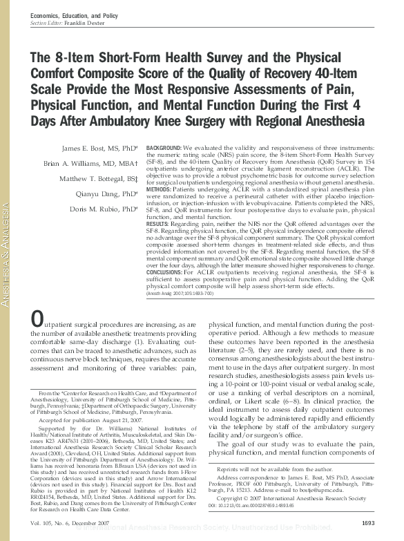 (PDF) The 8-Item Short-Form Health Survey and the Physical Comfort ...