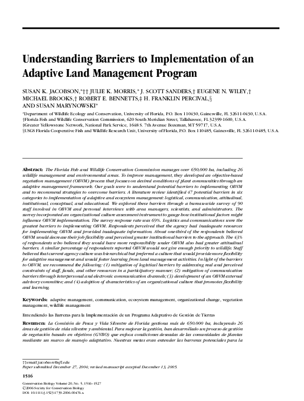 (PDF) Understanding Barriers to Implementation of an Adaptive Land ...