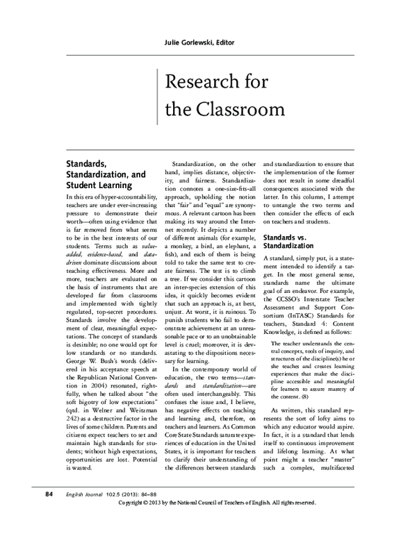 (PDF) Standards, standardization, and student learning
