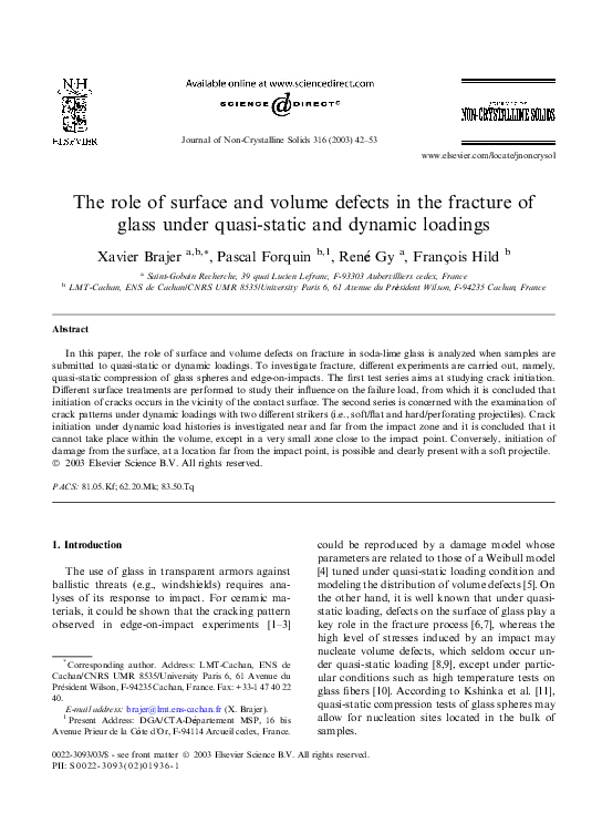 (PDF) The role of surface and volume defects in the fracture of glass ...