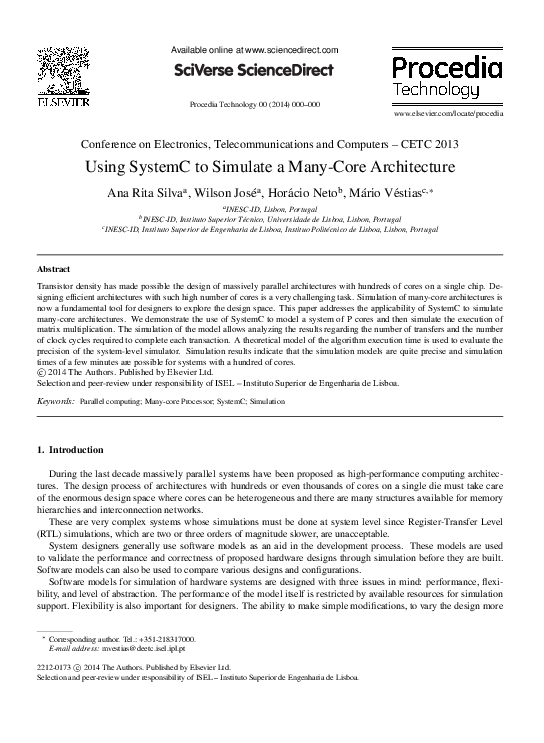 Pdf Modeling And Simulation Of A Many Core Architecture Using Systemc