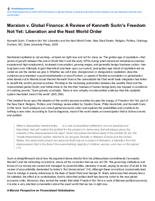 (PDF) Review of Freedom Not Yet: Liberation and the Next World Order ...