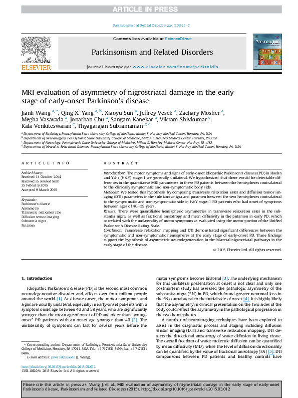 (PDF) Multimodal MRI assessment of nigro-striatal pathway in multiple ...