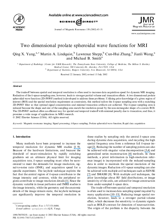 (PDF) Two dimensional prolate spheroidal wave functions for MRI