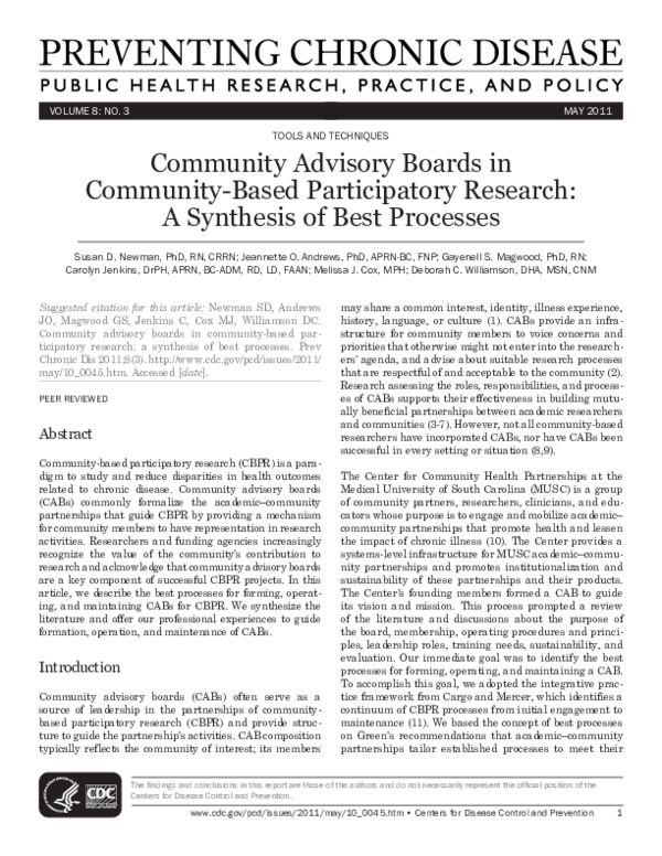 (PDF) Peer Reviewed: Community Advisory Boards in Community-Based ...