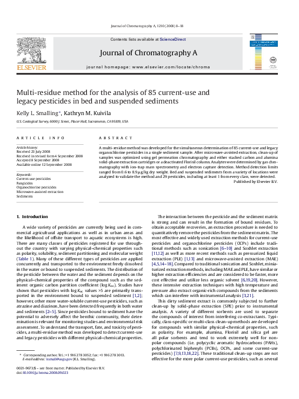 Pdf Multi Residue Method For The Analysis Of 85 Current Use And Legacy Pesticides In Bed And