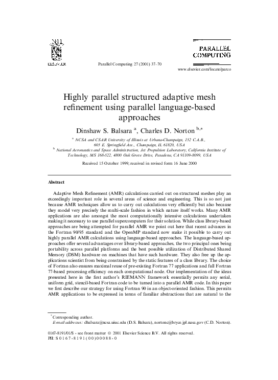 Pdf Highly Parallel Structured Adaptive Mesh Refinement Using Parallel Language Based Approaches