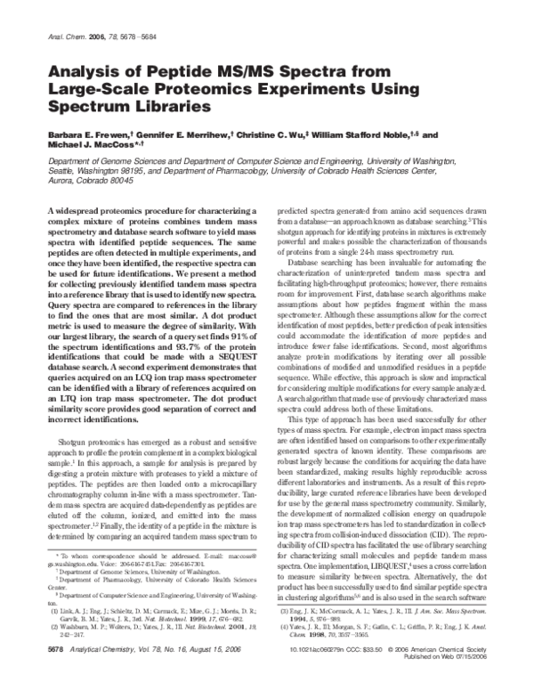 (PDF) Analysis of Peptide MS/MS Spectra from Large-Scale Proteomics ...