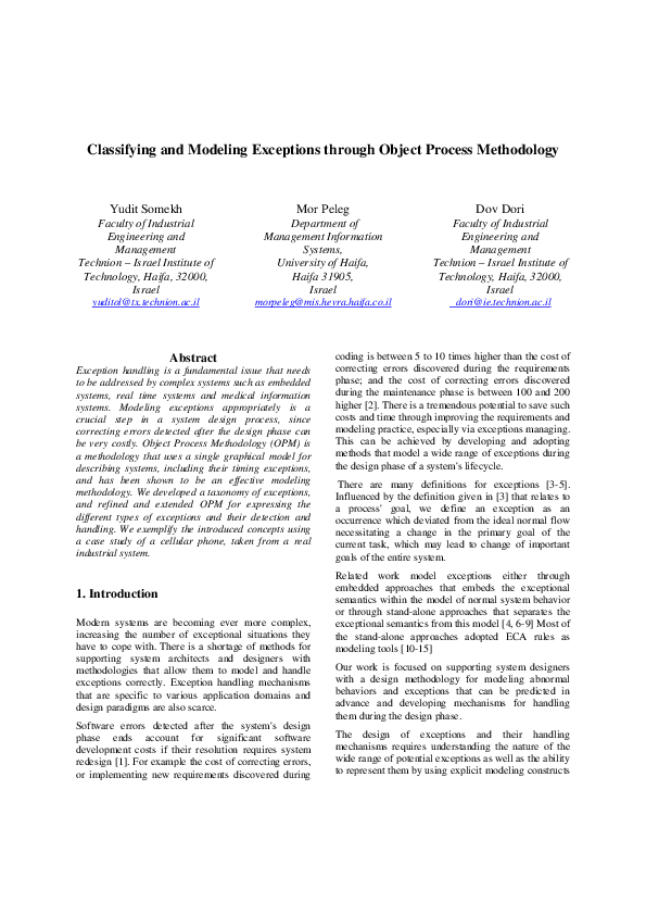 (PDF) Classifying and Modeling Exceptions through Object Process Methodology