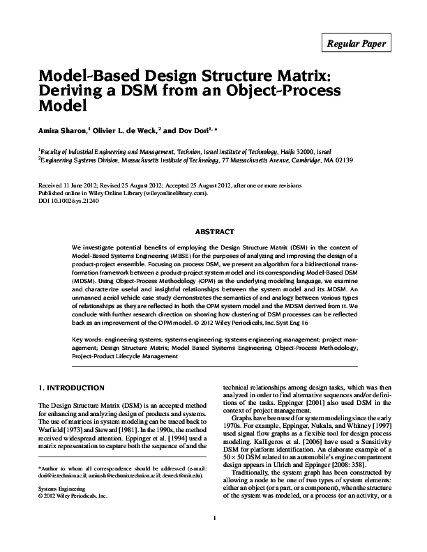 Pdf Improving Project Product Lifecycle Management With Model Based Design Structure Matrix A