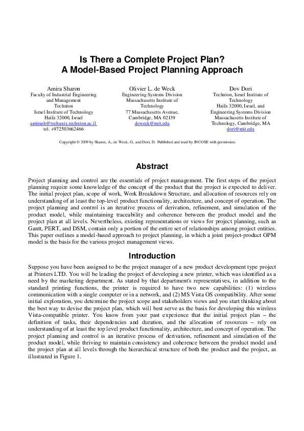 (PDF) 1.3.2 Is There a Complete Project Plan? A Model-Based Project ...