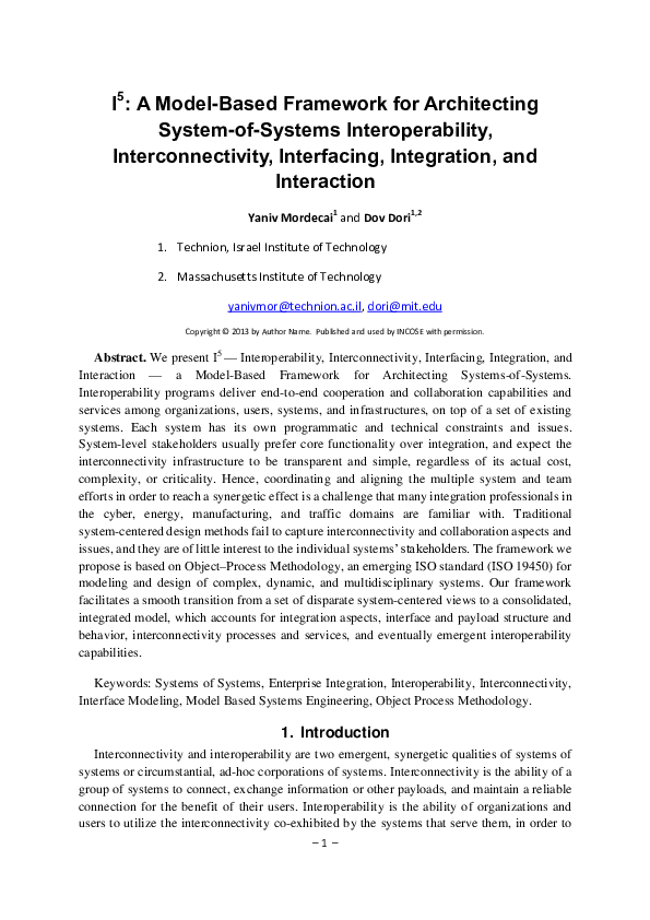 (PDF) 6.5.1 I 5 : A Model-Based Framework for Architecting System-of ...