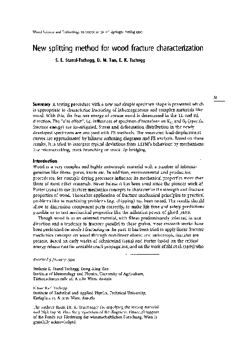 Pdf New Splitting Method For Wood Fracture Characterization